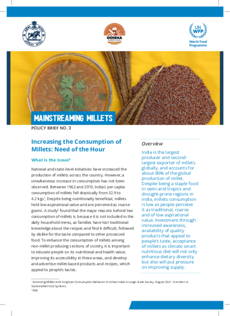 Mainstreaming Millets. Policy Brief 3. : Increasing the Consumption of ...