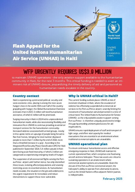 WFP UNHAS Flash appeal - Haiti. February 2025 | World Food Programme