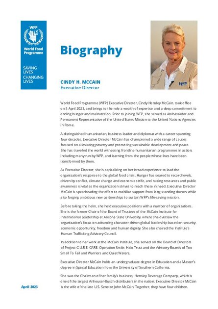 Biography - Executive Director Cindy H. McCain | World Food Programme